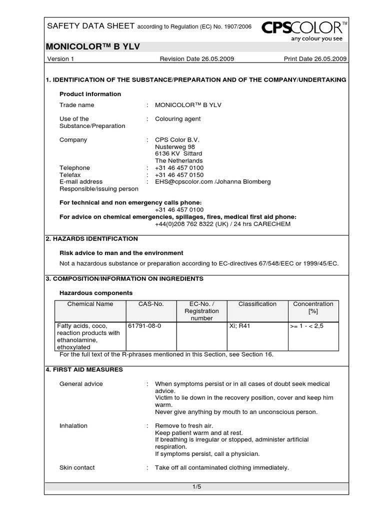 Monicolor™ B Ylv: Safety Data Sheet | PDF