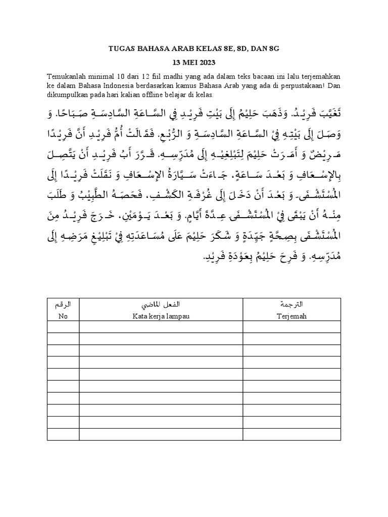 Tugas Bahasa Arab Kelas 8e 8d 8g Pdf