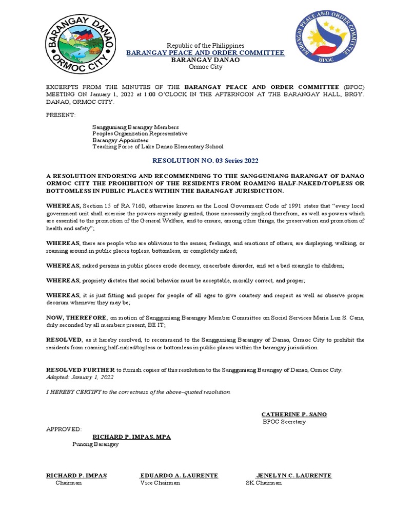 BPOC-Resolution Half Naked | PDF | Oath Of Office | Justice