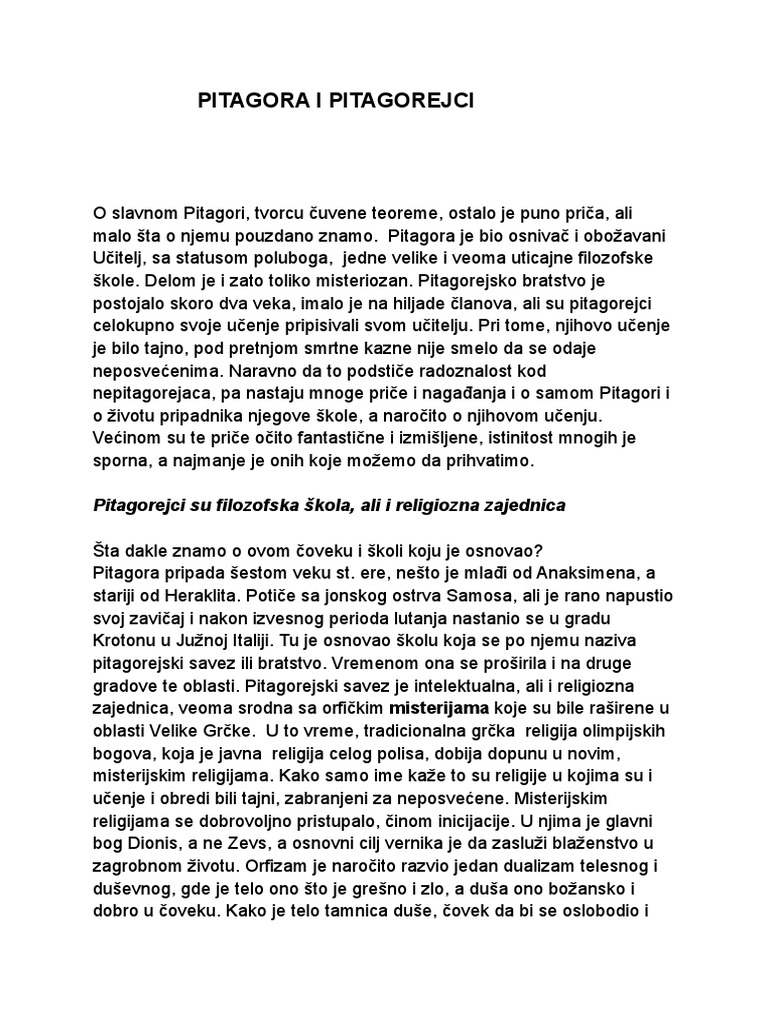 Pitagora i Pitagorejci | PDF
