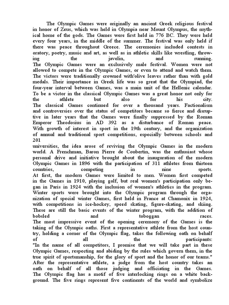 The Olympic Games were originally an ancient Greek religious festival ...