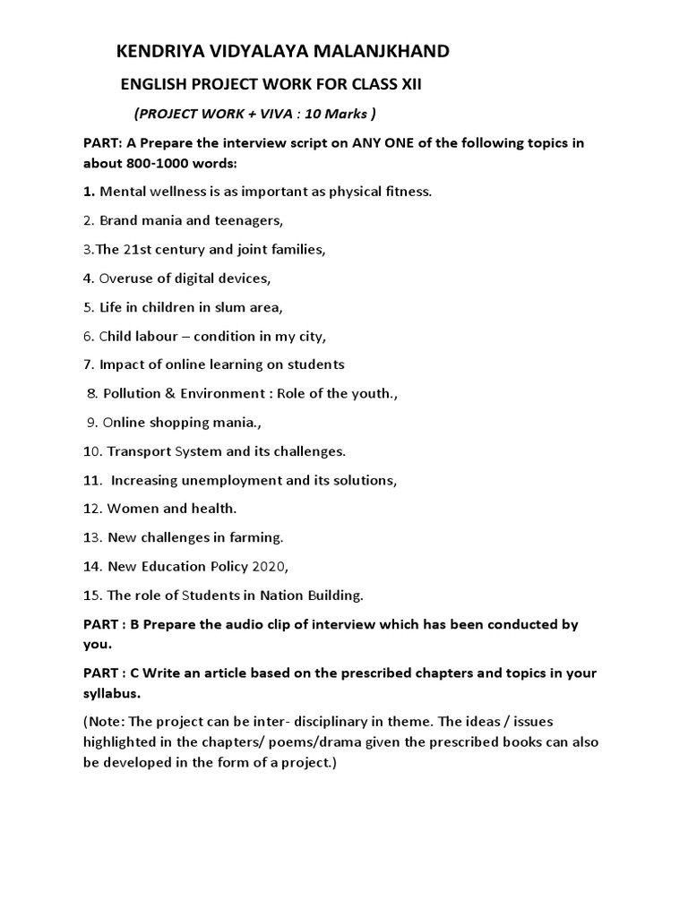 PDF - English Project Work For Class Xii B | PDF