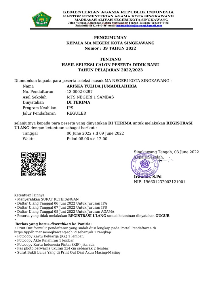 Hasil Tes MAN | PDF