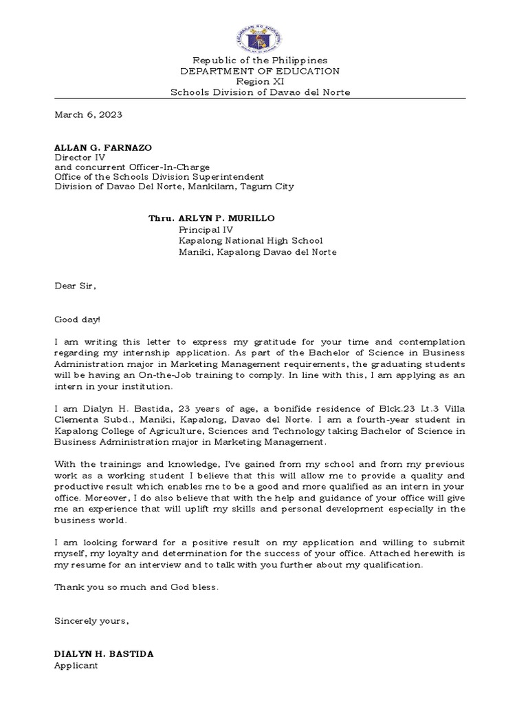 Application Letter | PDF | Internship | Job Hunting