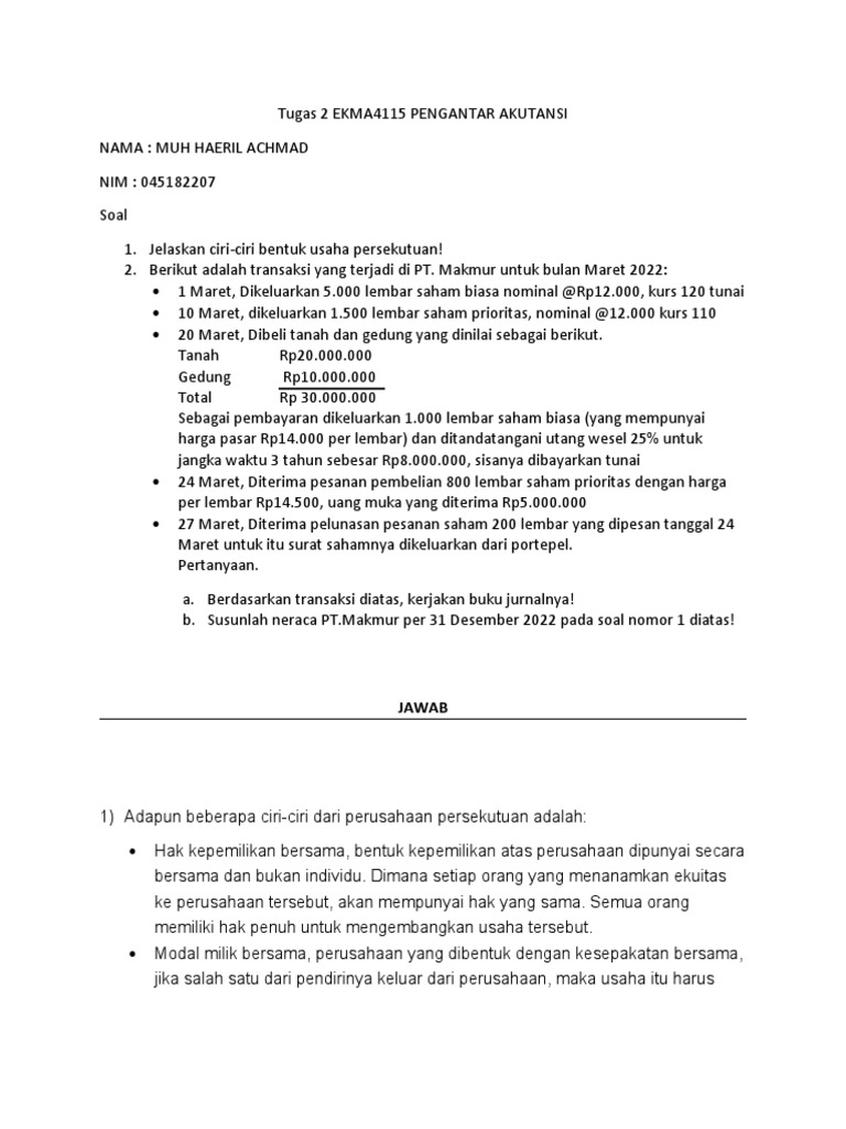 Tugas 2 EKMA4115 PENGANTAR AKUTANSI | PDF