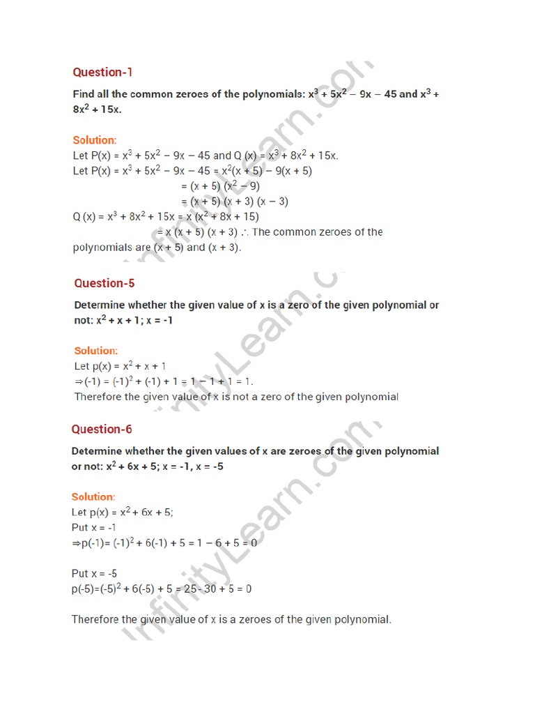 Polynomials Extra Questions | PDF