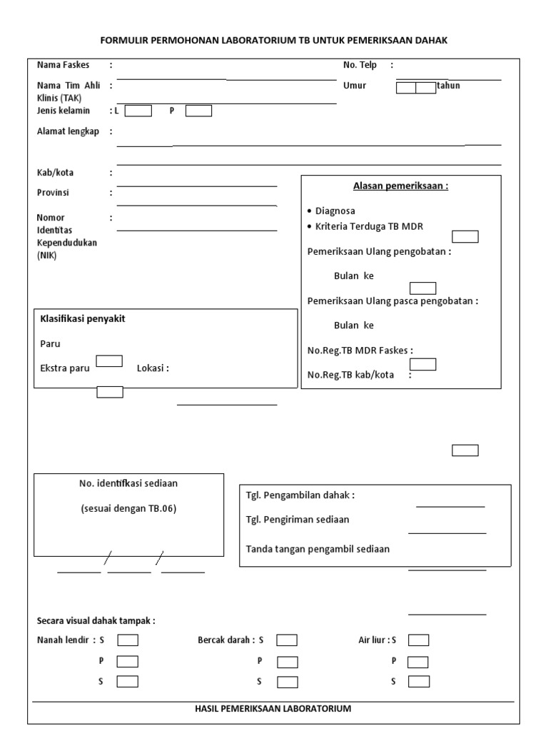 341043509-Formulir-Permohonan-Laboratorium-Tb-Untuk-Pemeriksaan-Dahak | PDF