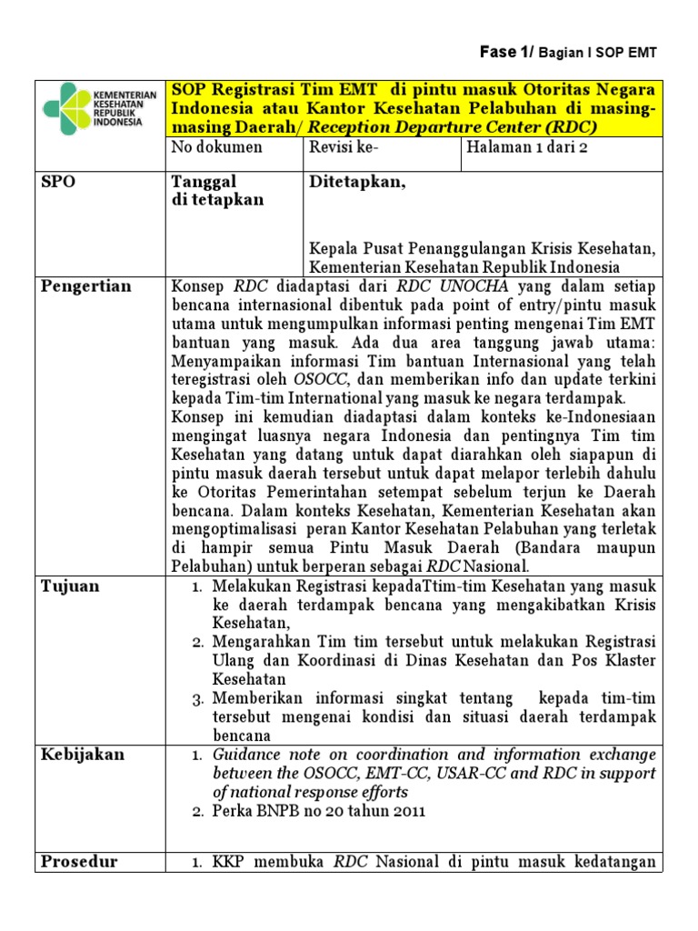 Registrasi Tim Emt Di Pintu Masuk Bandara, Pelabuhan (RDC) | PDF