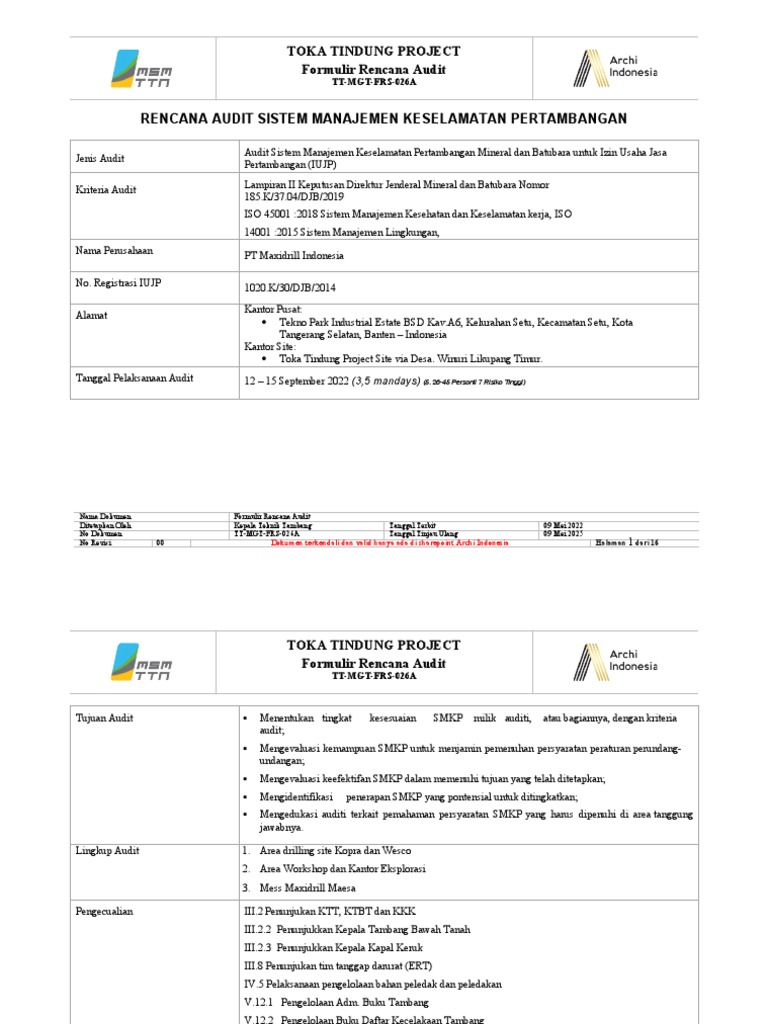 Rencana Internal Audit SMKP | PDF