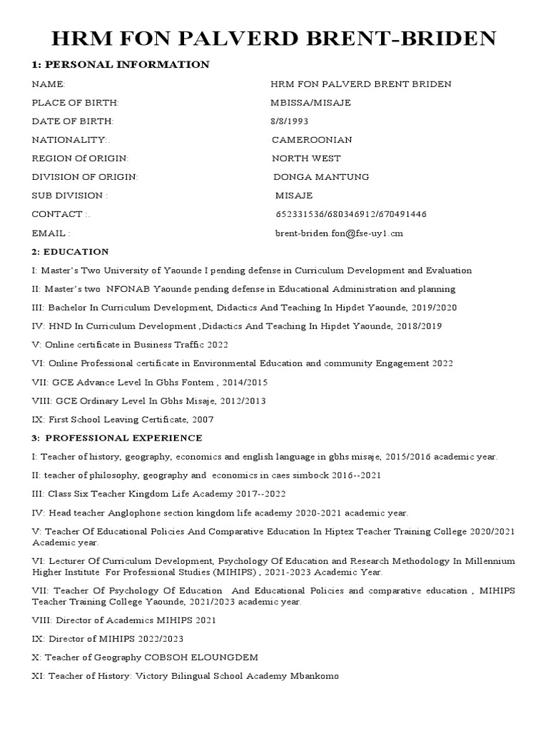 Updated Mbeh's CV | PDF