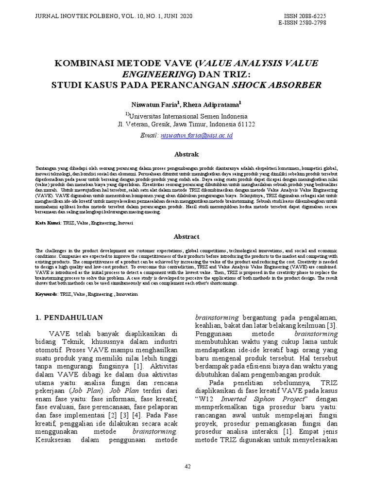 Kombinasi Metode Vave (Value Analysis Value Studi Kasus Pada ...