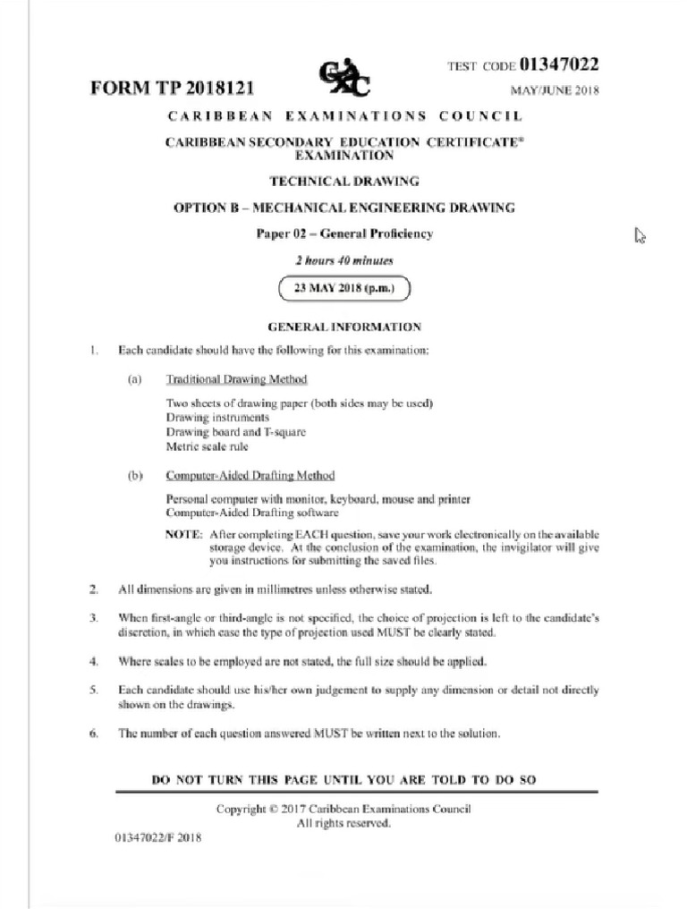CSEC Technical Drawing June 2018 P2 | PDF