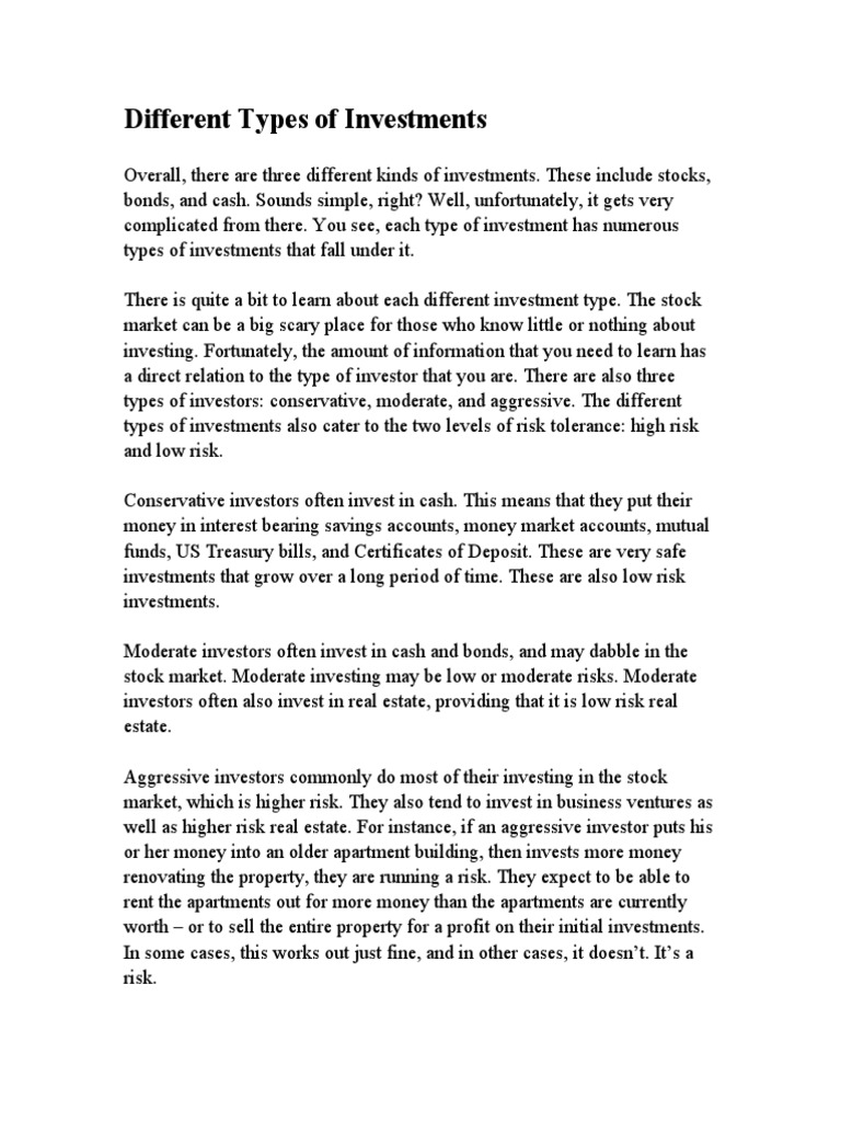 Types of Investments Explained | PDF