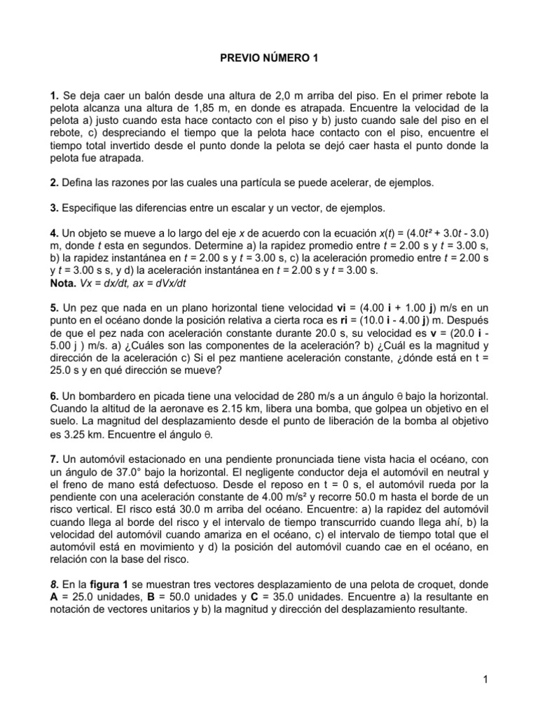 Previo 1 s1 2023 | PDF | Aceleración | Velocidad