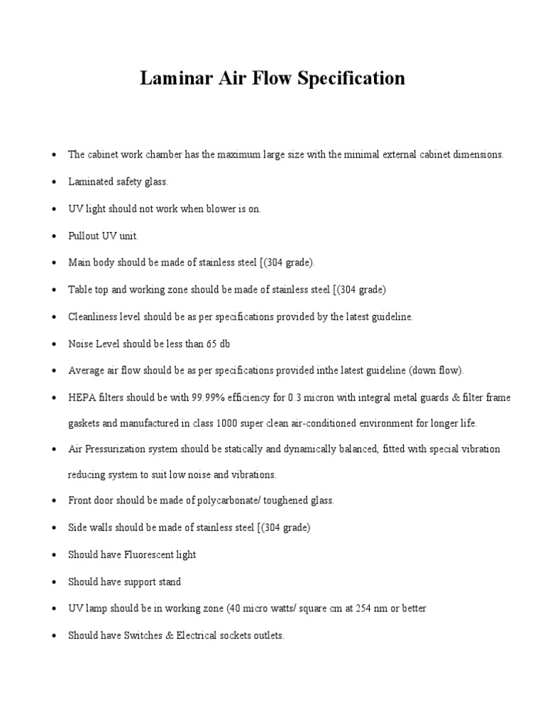 Laminar Air Flow Specification | PDF