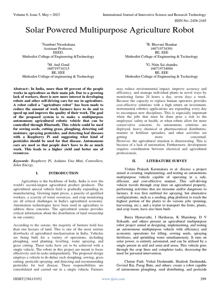 Solar Powered Multipurpose Agriculture Robot | PDF | Raspberry Pi | Arduino