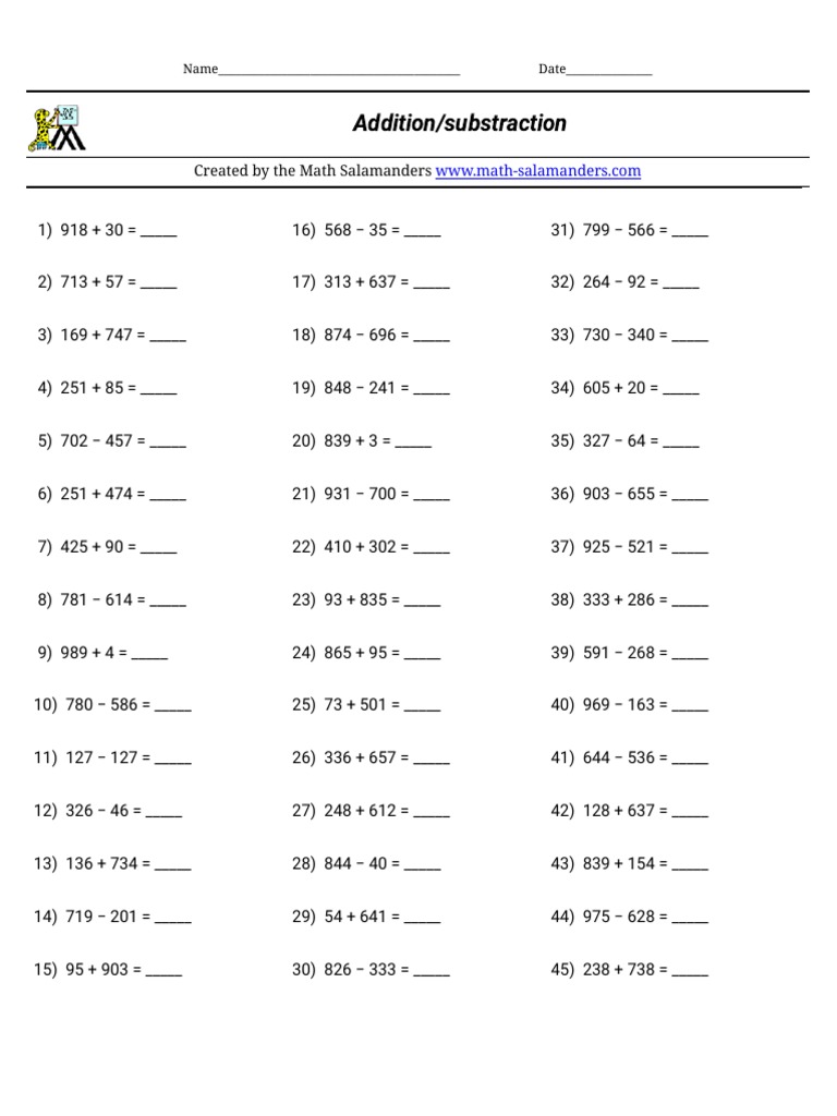 Addition Subtraction Worksheets | PDF | Arithmetic | Elementary Mathematics