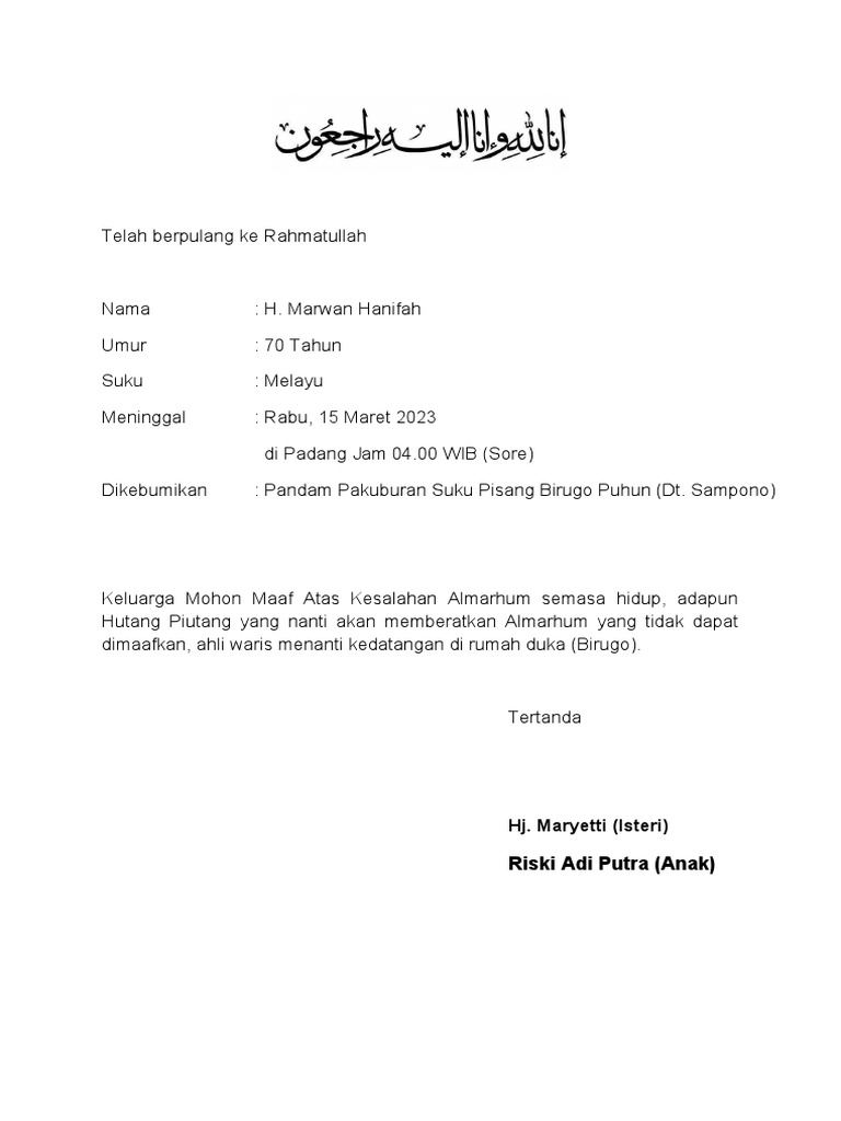 Telah Berpulang Ke Rahmatullah | PDF