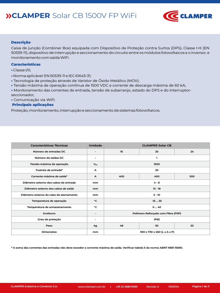 FT - CLAMPER Solar CB 1500V FP WiFi - Port - A | PDF