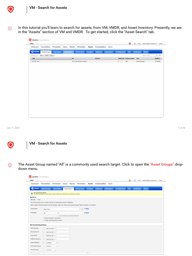 Asset Search Tutorial for VM and VMDR | PDF