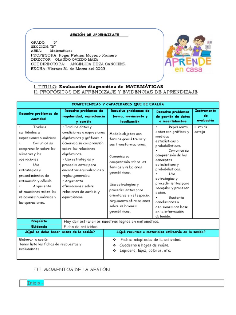 Evaluacion Diagnostica de Matematica | PDF