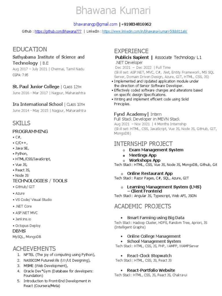 Bhawana - Resume | PDF | Information Technology Management | Software