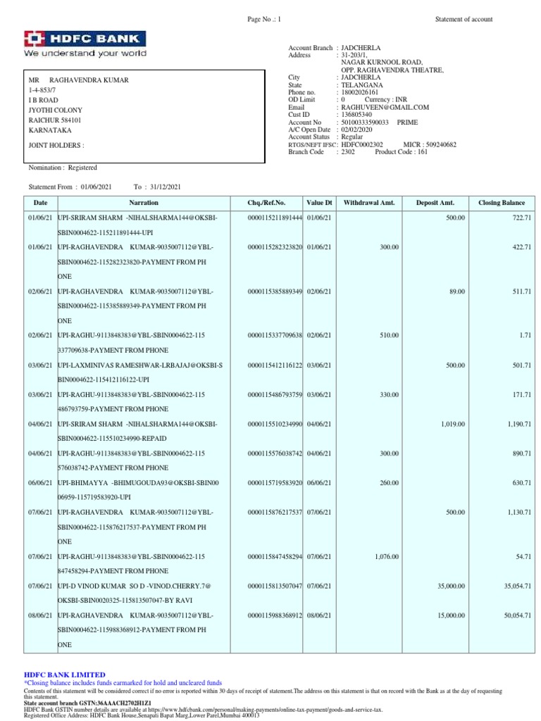 Date Narration Chq./Ref - No. Value DT Withdrawal Amt. Deposit Amt ...