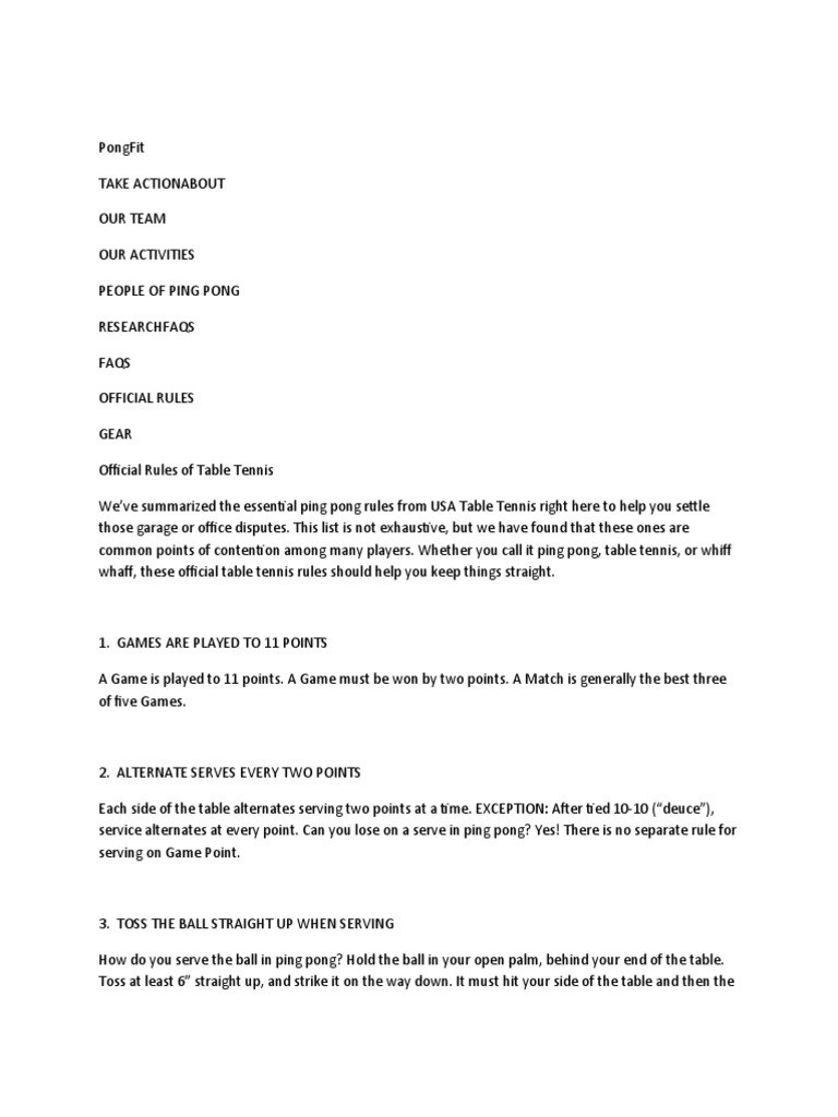 Table Tennis Rules | PDF | Table Tennis | Entertainment Table Tennis Rules | PDF | Table Tennis | Entertainment