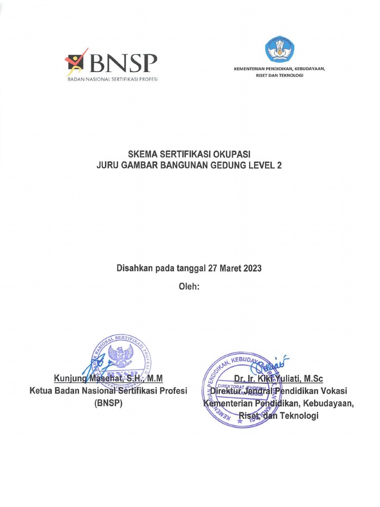 Skema Sertifikasi Okupasi Juru Gambar Bangunan Gedung Level 2 | PDF Skema Sertifikasi Okupasi Juru Gambar Bangunan Gedung Level 2 | PDF