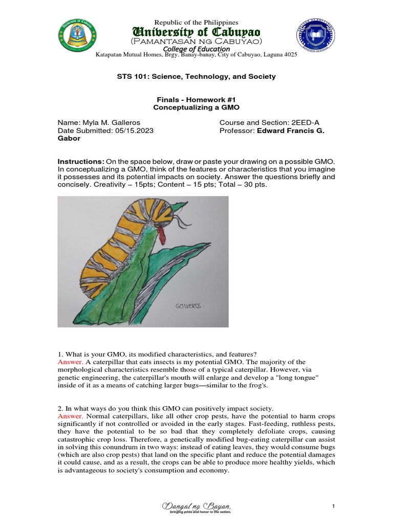 Finals - HW#1 - Galleros, Myla. | PDF | Genetically Modified Organism | Insects