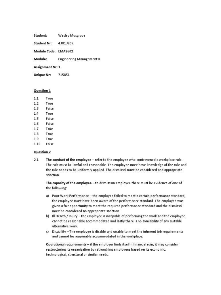 EMA2602 - Engineering Management II - Assignment 1 | PDF