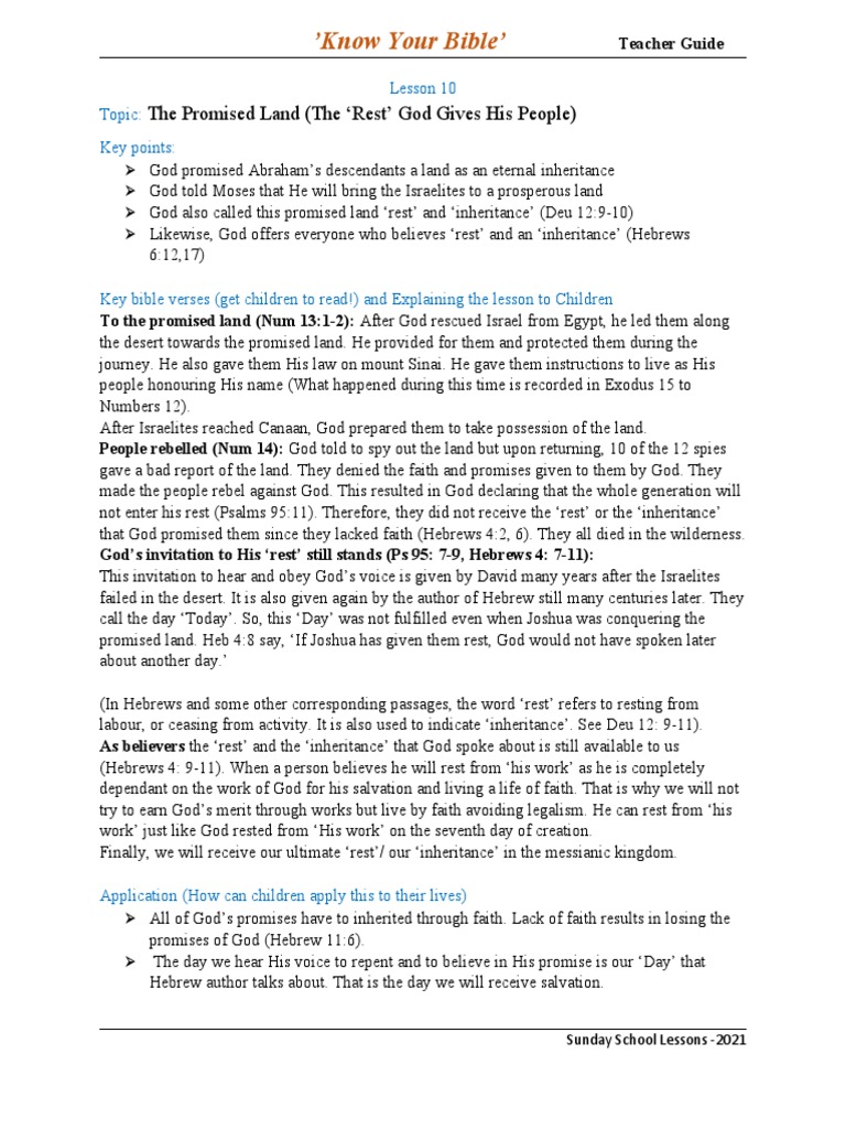 The Promised Land (Sunday School Lessons - 2021) | PDF