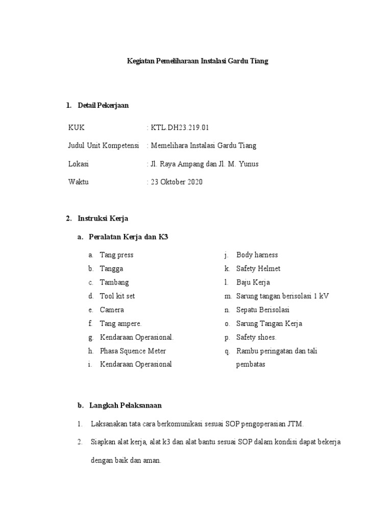 Kegiatan Pemeliharaan Instalasi Trafo | PDF