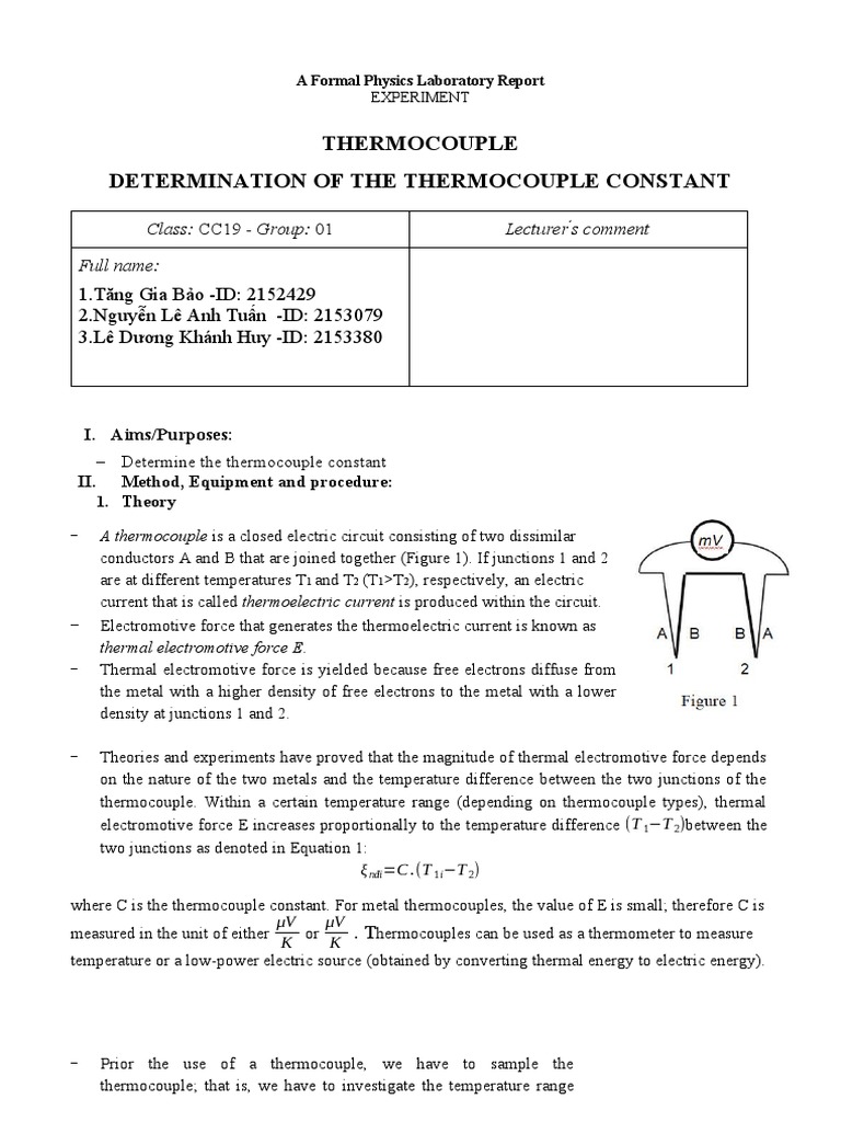 Thermocouple Constant Determination Lab | PDF | Thermocouple | Temperature