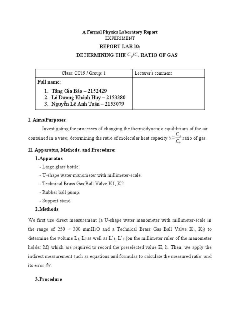 CC19 Group 1 Lab Report 10 | PDF | Gases | Heat