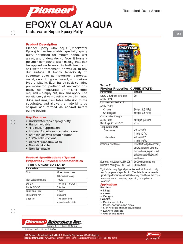 Pioneer Epoxy Clay Aqua Overview | PDF | Epoxy | Fiberglass