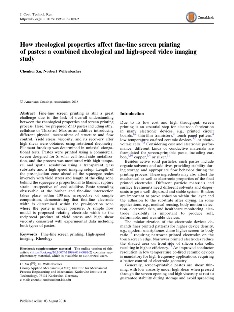How Rheological Properties Affect Fine-Line Screen Printing - of Pastes ...