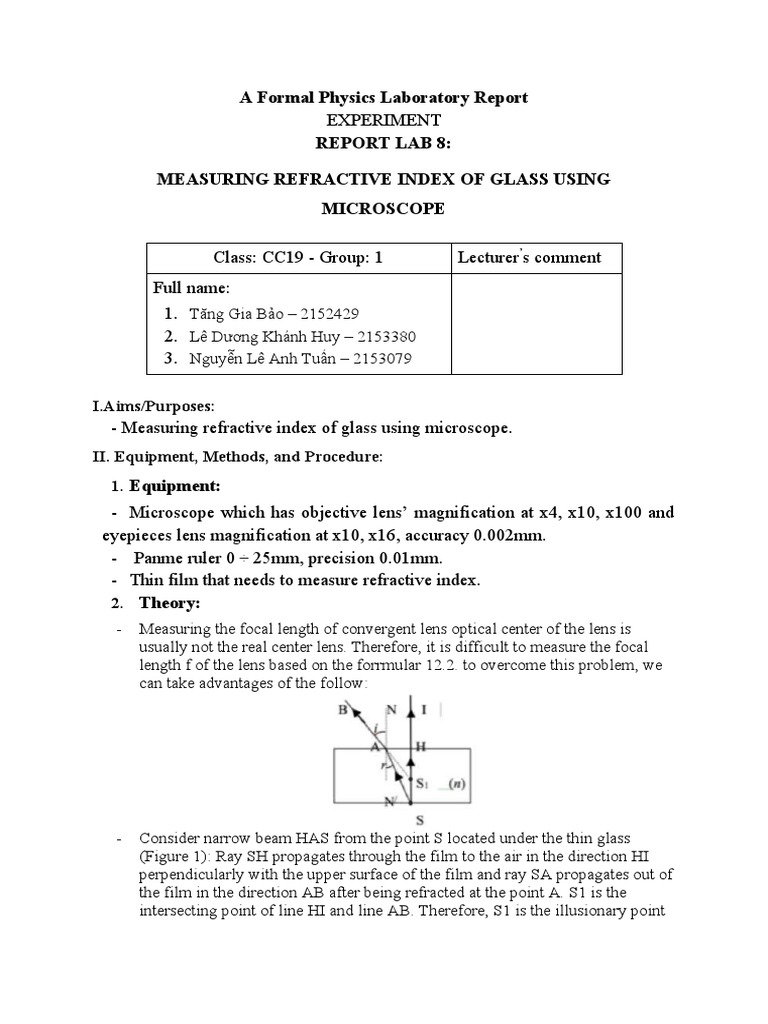 Cc19 Group 1 Lab Report 8 | PDF | Refraction | Refractive Index