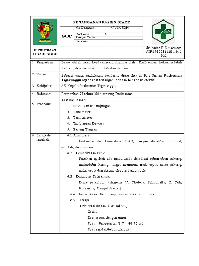 Sop Penanganan Diare WORD | PDF