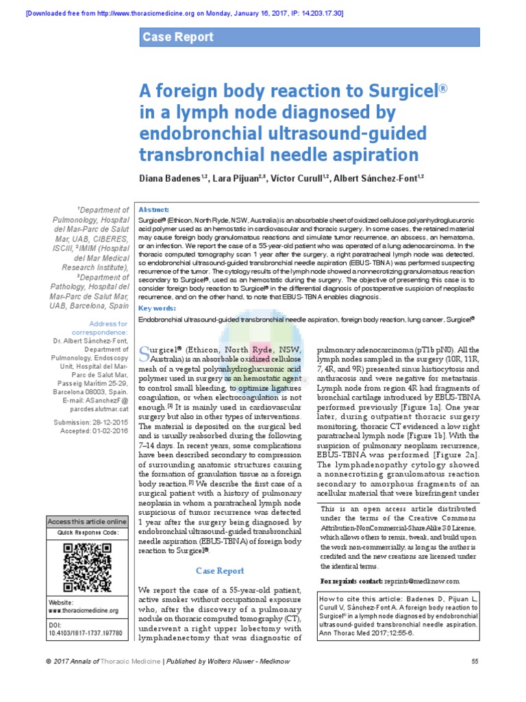 A Foreign Body Reaction To Surgicel R in A Lymph N | PDF | Surgery ...