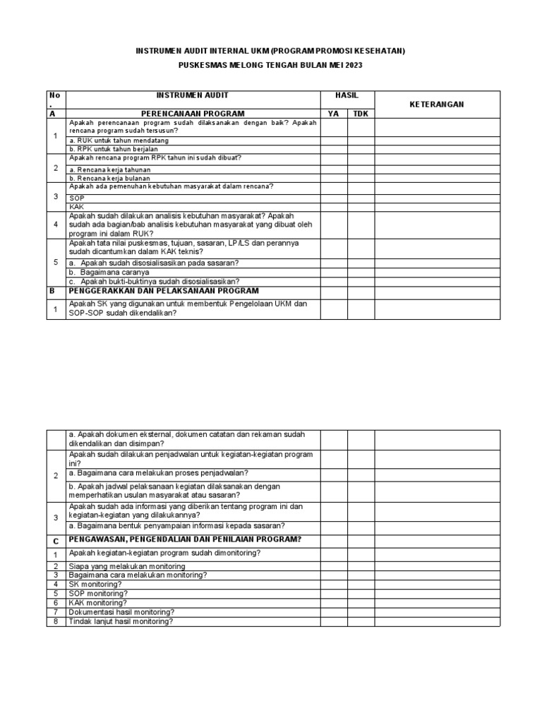 Instrumen Audit Internal Ukm | PDF