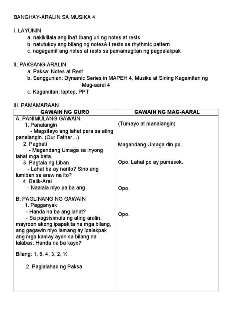 Lesson Plan in Music 4 | PDF
