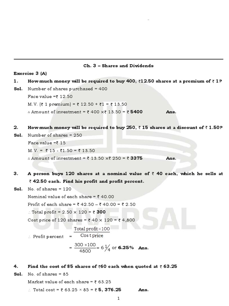 Shares and Dividends: Class X Exercises | PDF | Dividend | Share (Finance)