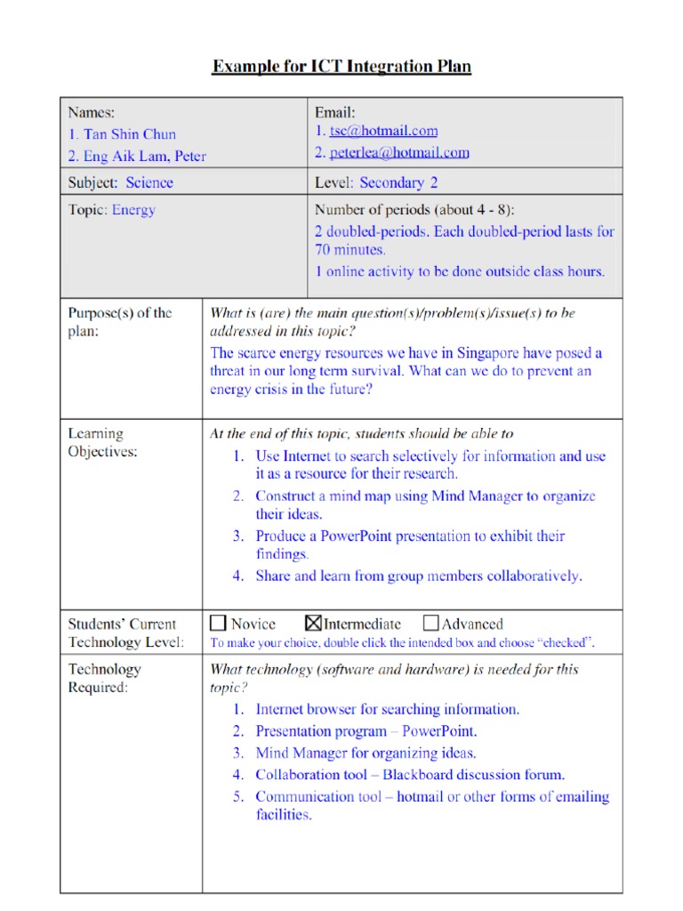 ICT Integration Plan | PDF