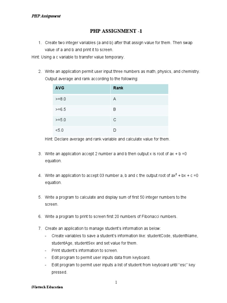 PHP Assignment 1 Basic Programming | PDF | Php | Numbers