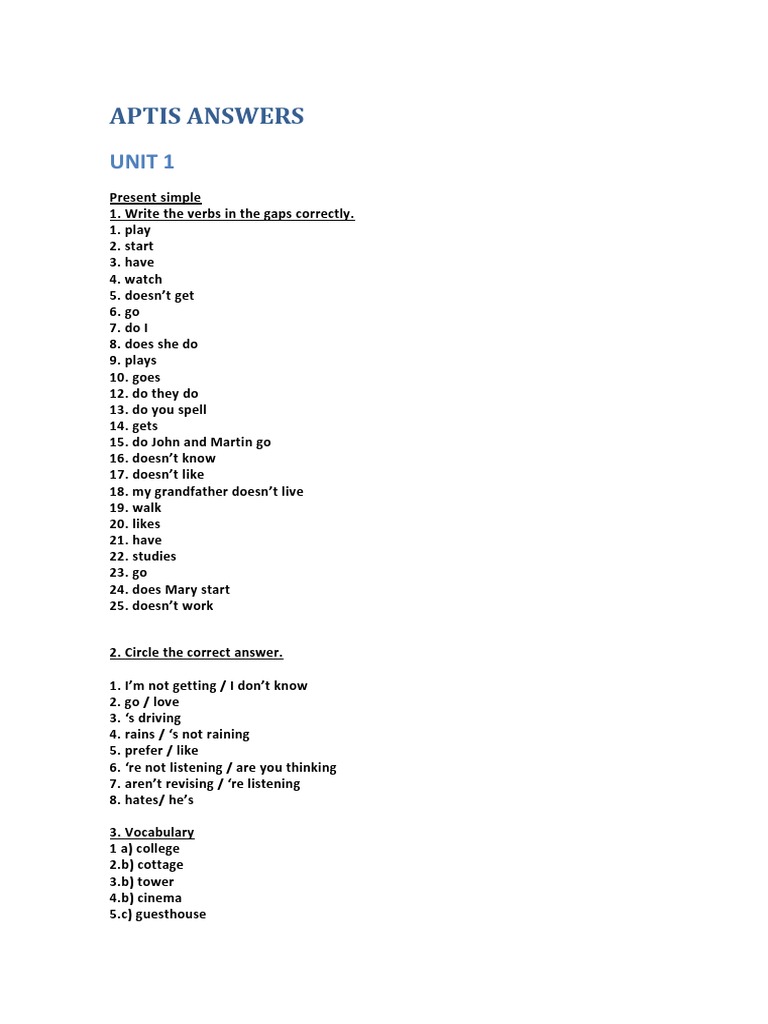 APTIS English Practice: Grammar & Vocabulary | PDF | Subject (Grammar ...