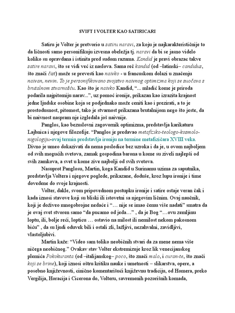 Svift I Volter Kao Satiricari | PDF