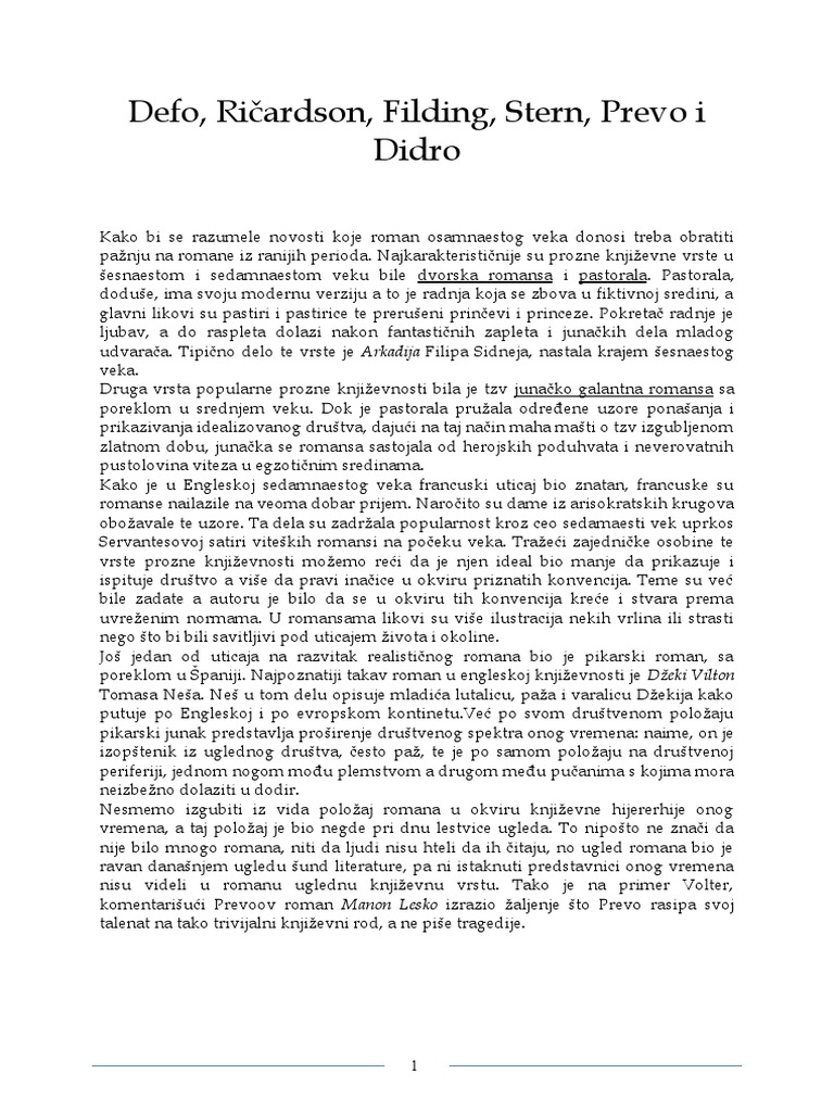 Roman 18.og Veka (Defo, Ricardson... ) | PDF
