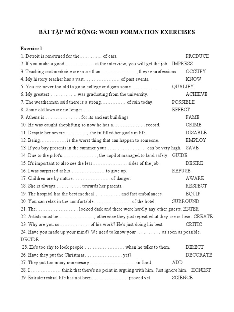 Word Formation Exercises for Students | PDF