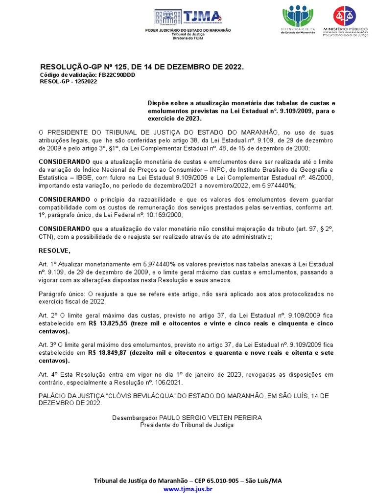 Tabela de Emolumentos MA | PDF Tabela de Emolumentos MA | PDF